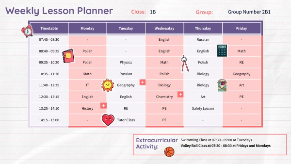 Weekly lesson planner