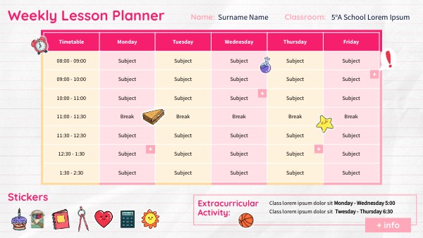 Weekly lesson planner
