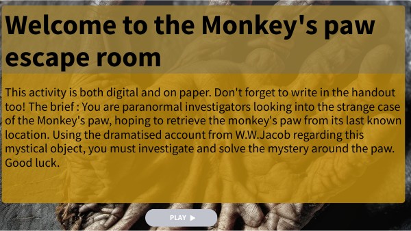 Monkey's Paw Escape room | Genially