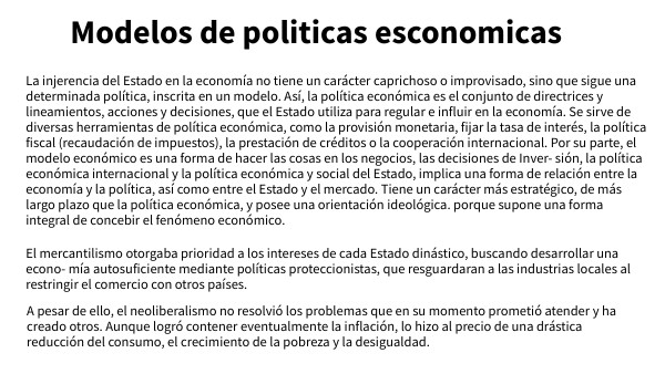 Modelos de politica economica | Genially