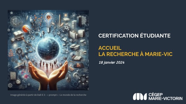 Accueil - La recherche à Marie-Vic - Certification - 18-01-2024 | Genially