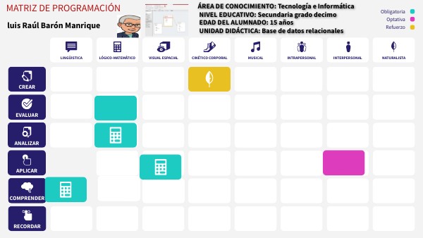 MATRIZ DE PROGRAMACIÓN base de datos Raúl Barón | Genially