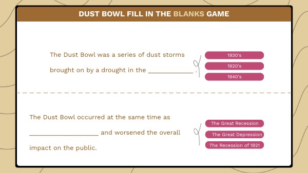 Dust Bowl Fill in the blanks game