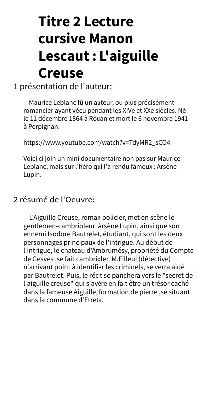 Lecture cursive L'Aiguille Creuse Léo