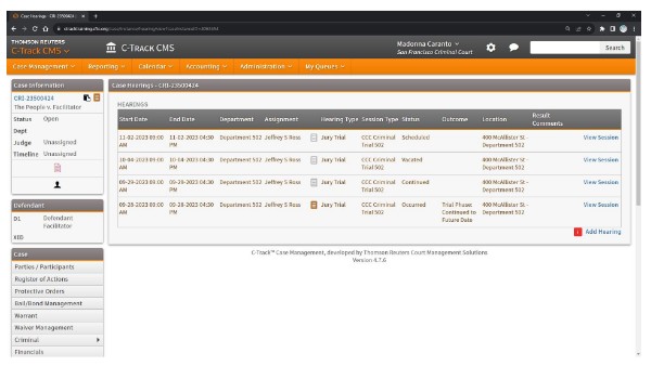 C-Track CMS - Add a Hearing