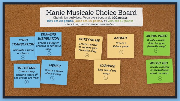 Manie Musicale Choice Board | Genially