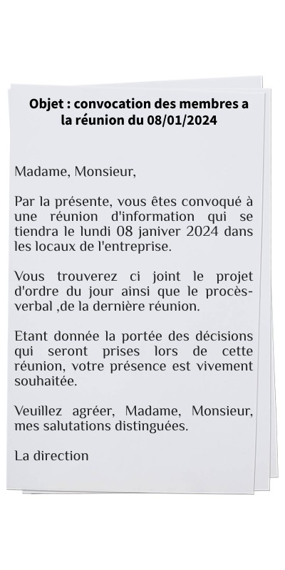 Convocation a la réunion