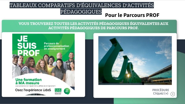 Tableau comparatif activités pédagogiques Parcours PROF | Genially