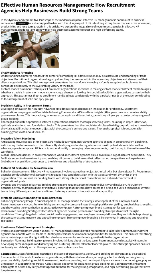 Effective Human Resources Management: How Recruitment Agencies Help Bu