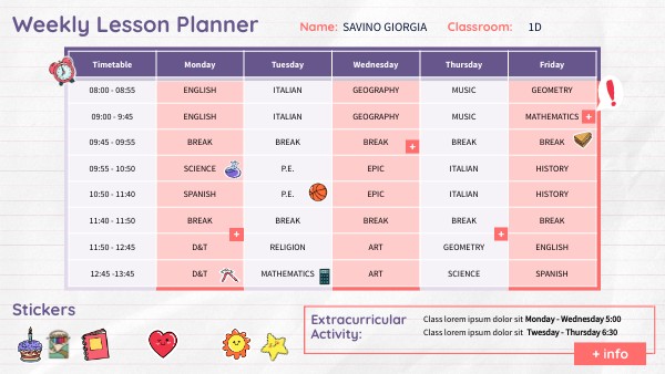 Weekly lesson planner
