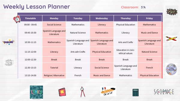 Weekly lesson planner | Genially