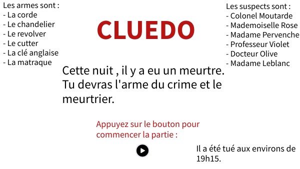 CLUEDO 1 (brouillon) | Genially