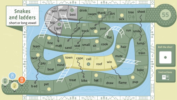 Snakes and Ladders short and long vowels 1B | Genially