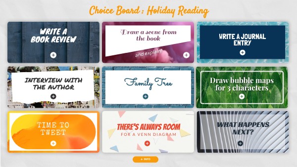 Stage 4 CHOICE BOARD: Holiday Reading | Genially