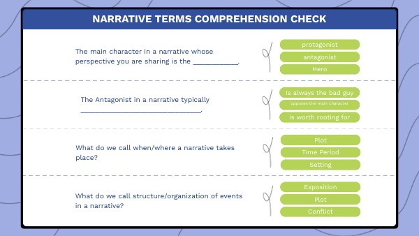Narrative Terms comprehension check