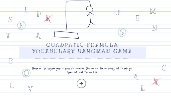 Quadratic Formula Vocabulary HANGMAN GAME | Genially