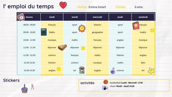 l'emploi du temps (école) | Genially