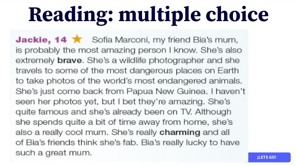 Reading: multiple choice | Genially