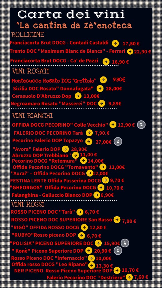 CARTA MENÚ dei vini