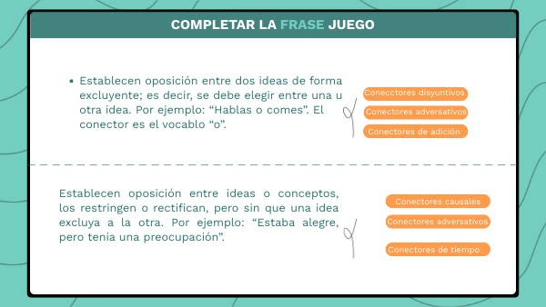 CONECTORES DISYUNTIVOS Y ADVERSATIVOS | Genially