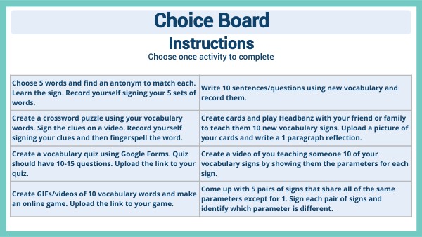 Learn 3.11 Choice board practice