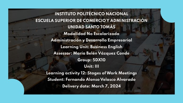 Learning activity 12: Stages of Work Meetings | Genially