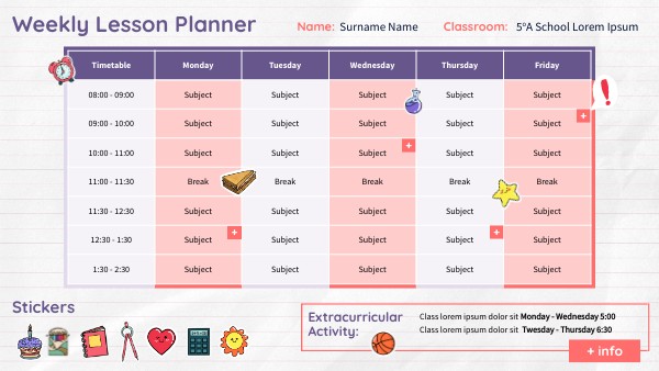Weekly lesson planner | Genially