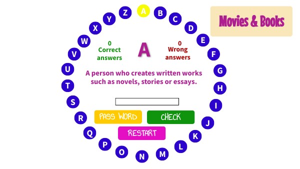 Alphabetical (Movies, Series and Book Vocabulary) | Genially