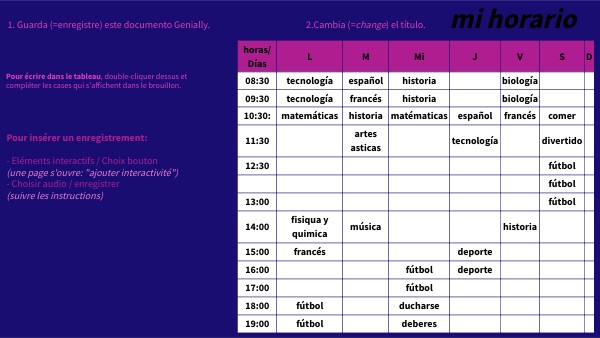 Mi horario_clase_nombre | Genially