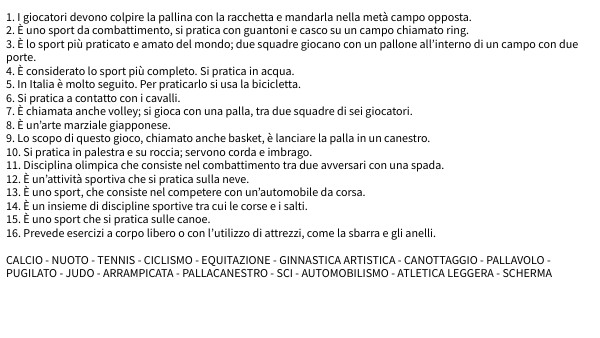 Attività sullo sport italiano L2 | Genially