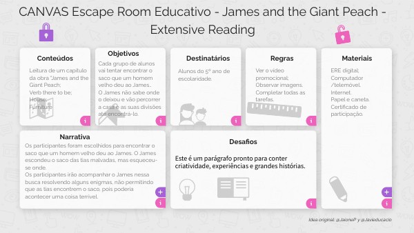 Canvas de Escape Room Educativo: James and the Giant Peach | Genially
