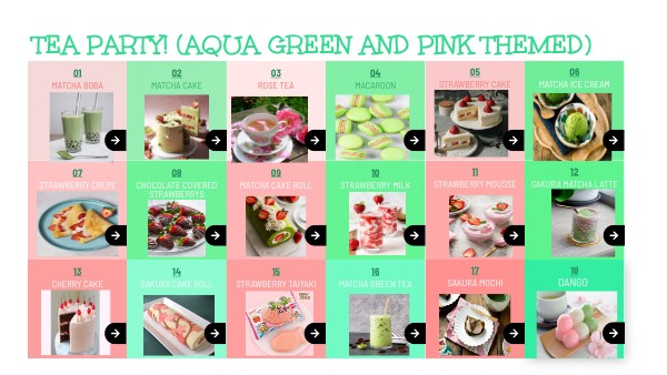 Tea Party (Aqua green and pink themed)